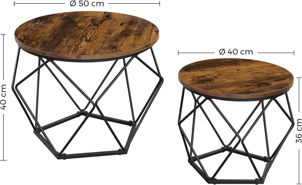 Konferenční stolek, 2 boční stolky, ø50cm a ø40cm, hnědo-černé