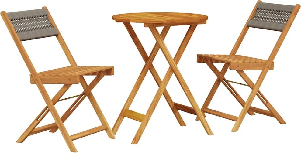 3dílný bistro set šedý polypropylen a masivní dřevo 3281746