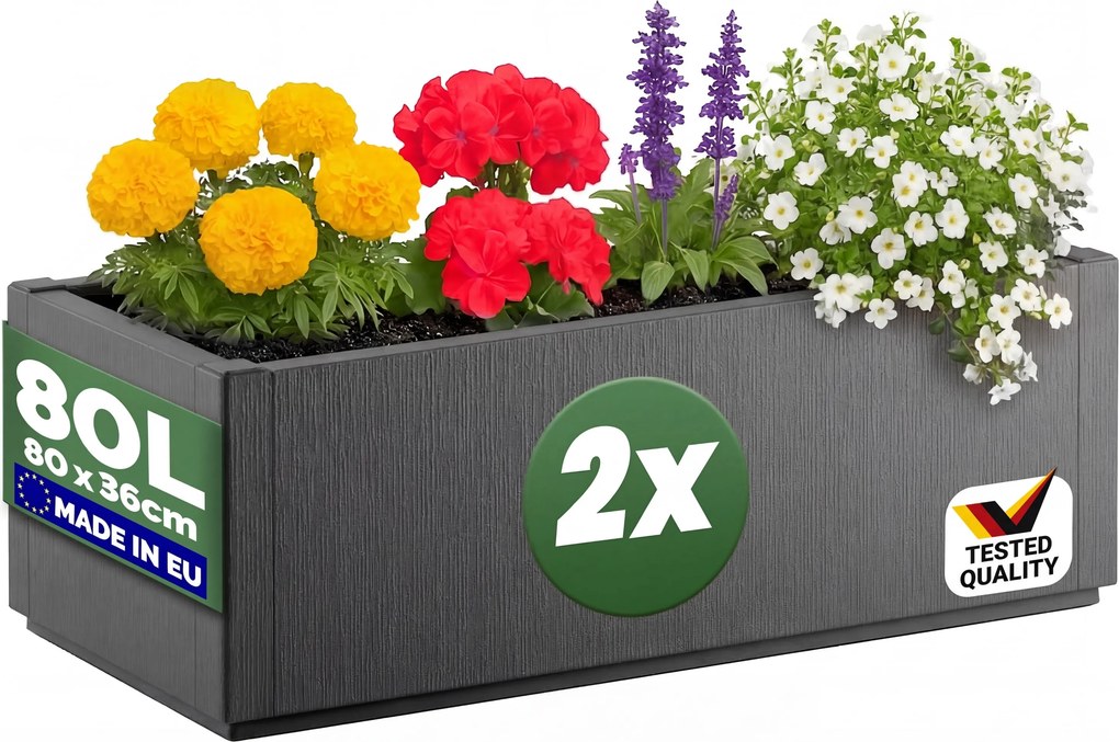 Květináč Ethica sada 2 ks antracitová plast 80x36x36cm