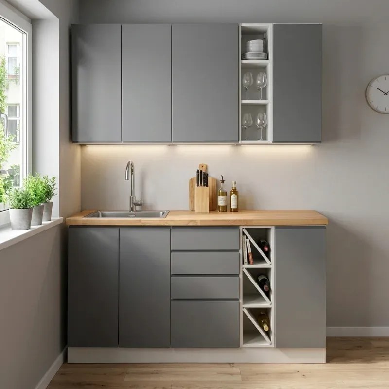 Kuchyňská linka Aspen šedá - 150 cm, šedá lesk / bílá mat