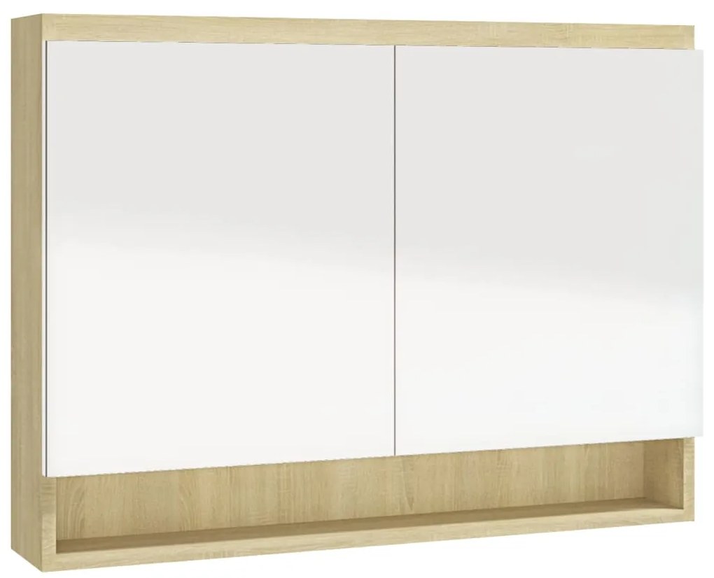 vidaXL Marketos Koupelnová skříňka se zrcadlem 80 x 15 x 60 cm MDF bílá a dub