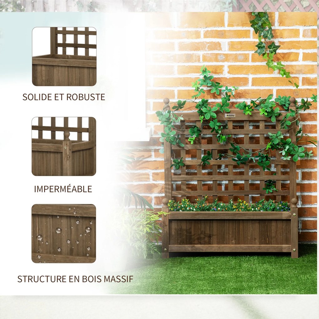 Zahradní truhlík s mříží Outsunny - Květinový box - Vysoký truhlík - rozměry 64D x 28Š x 75V cm, včetně zavlažovacích vložek z ošetřeného smrkového dř