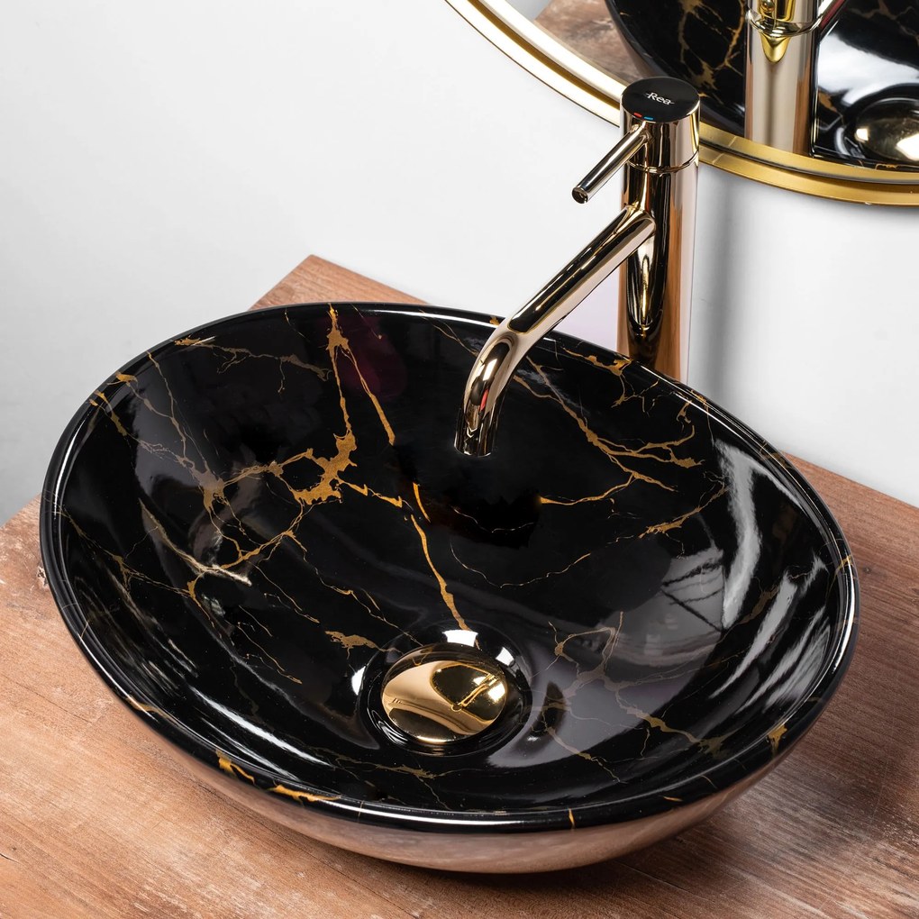 Rea Sofia Marble umyvadlo, 41 x 35 cm, černá-vzor, REA-U5611