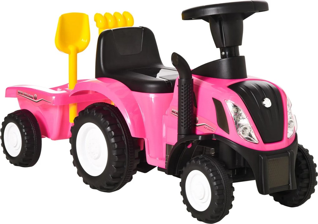 HOMCOM Traktor bez pedálů pro děti 12-36 měsíců s odnímatelným přívěsem, autíčko s houkačkou, světlomety, sedadlo na podlaze, nosnost 25 kg, rozměry 9
