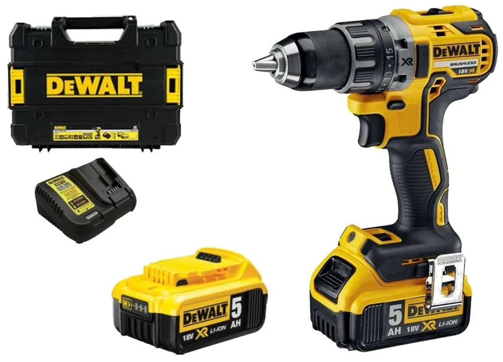 DeWALT - 18V AKU vrtací šroubovák, 2x aku 5,0 Ah Li-Ion XR, nabíječka DCD791P2