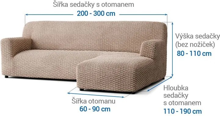 Bielastické potahy MOSAICO béžové sedačka s otomanem vpravo (š. 170 - 300 cm)