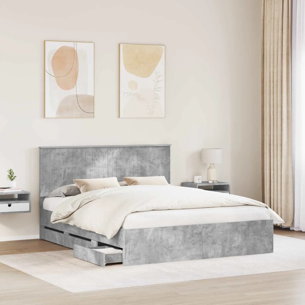 Rám postele s čelo Betonově šedá 160 x 200 cm Inženýrské dřevo 3411099