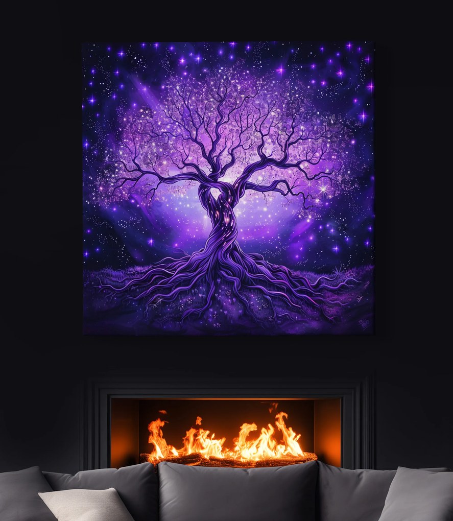 Obraz na plátně - Strom života Purpurová aura FeelHappy.cz Velikost obrazu: 100 x 100 cm