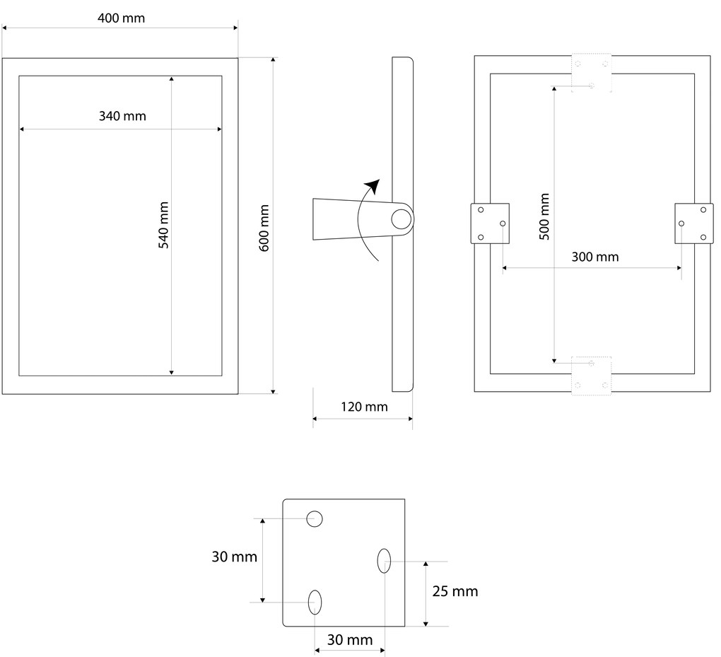 Sapho Sapho, HANDICAP Zrcadlo výklopné 40x60cm, černá, XH007B