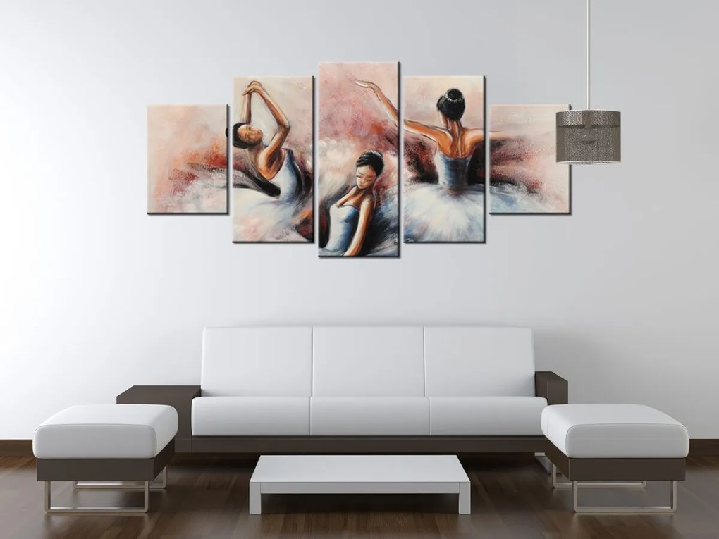 Gario Ručně malovaný obraz Nádherné baletky - 5 dílný Rozměry: 150 x 70 cm
