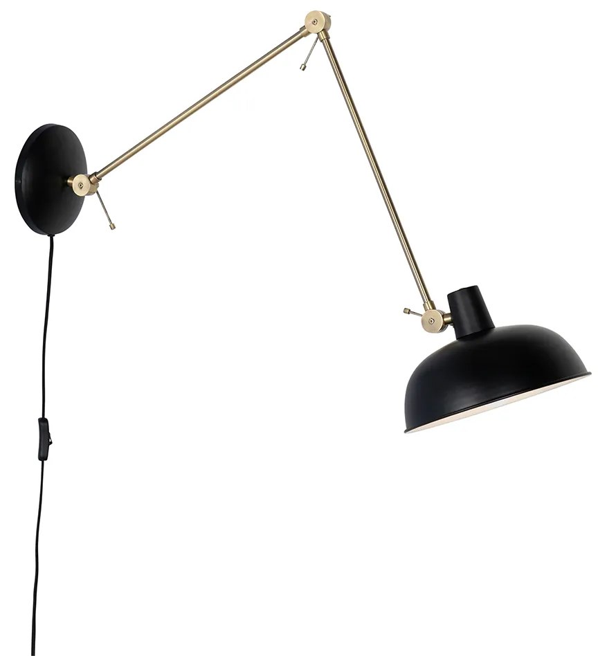 Retro nástěnná lampa černá s bronzem - Milou