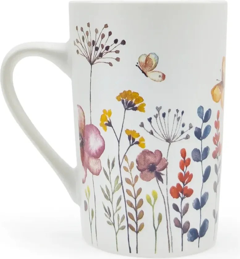 Porcelánový hrnek Růžová louka, 300 ml – pastelový luční motiv v růžových tónech, matný povrch