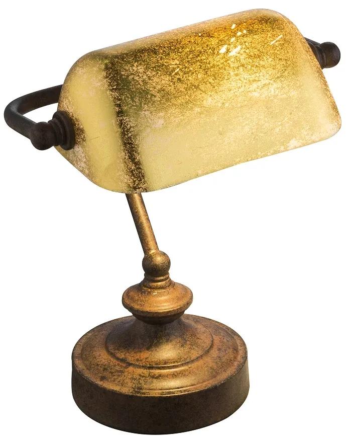 Globo 24917R ANTIQUE - Nízká strolní retro bankéřská lampa s plastovým  stínidlem ve zlaté barvě, výška 24cm | BIANO