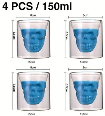 Panákové sklenice ve tvaru lebky Set: 4 ks 150 ml