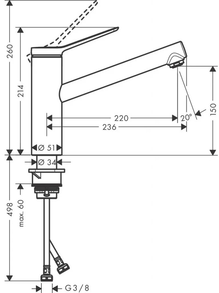 Hansgrohe Zesis M33 - Páková kuchyňská baterie 140, 1jet, vzhled nerezu 74802800