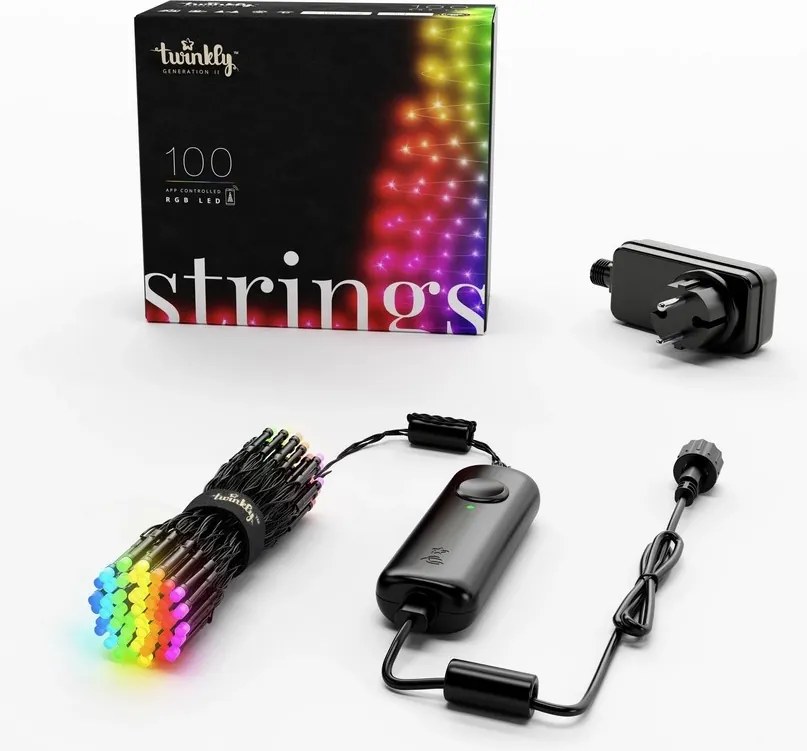 Barevná světýlka venkovní Twinkly strings světelný řetěz 8 m, 100 diod RGB, černý kabel, IP44