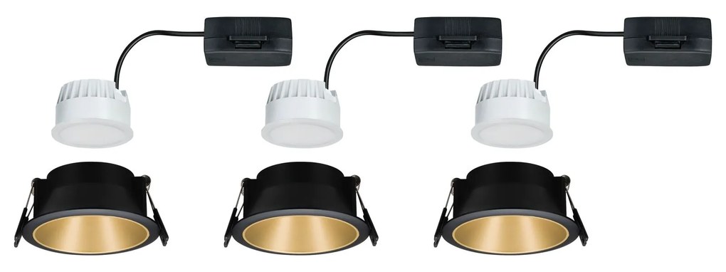 Paulmann 93404 LED Cole, set bodovek v černo-zlaté úpravě, 3x6,5W LED 2700K tříkrokové stmívání, prům. 8,8cm, IP44