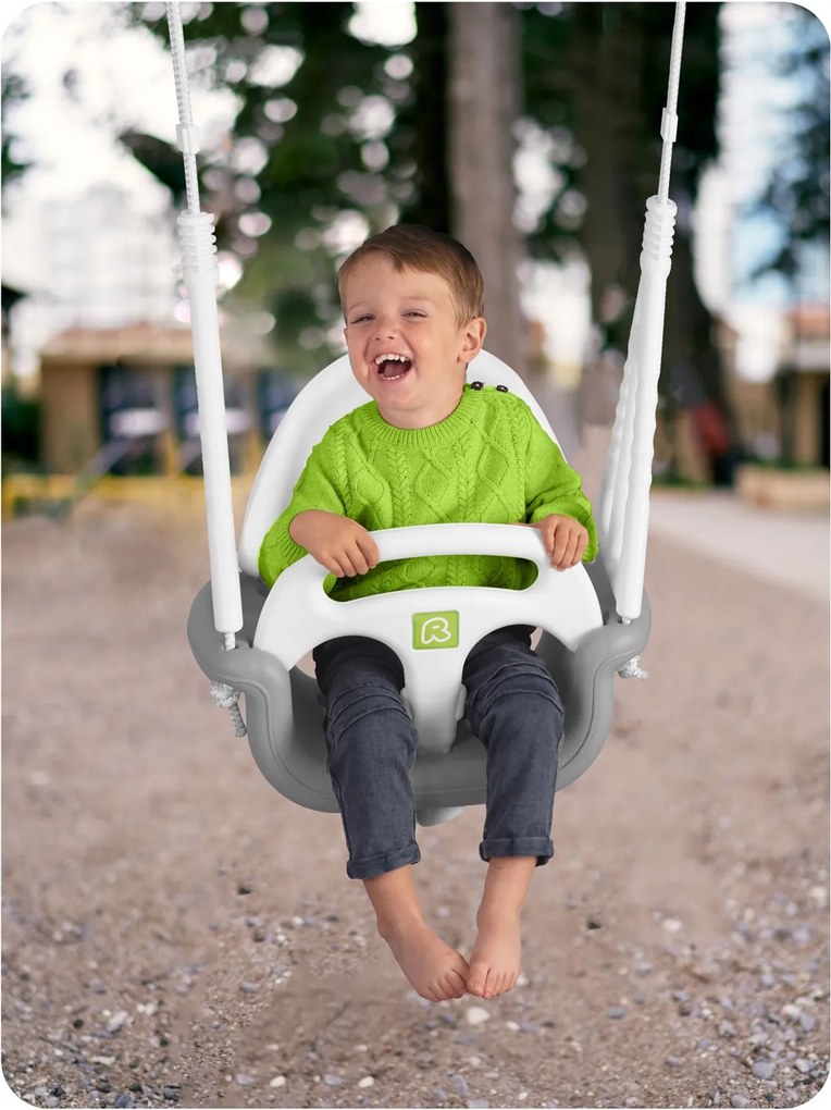 Kbelíková houpačka Ricokids 3 v 1 šedá a bílá