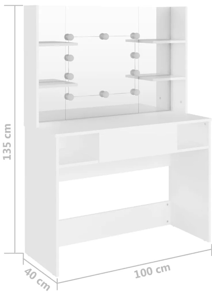 vidaXL Marketos Kosmetický stolek s LED světly 100 x 40 x 135 cm MDF bílý