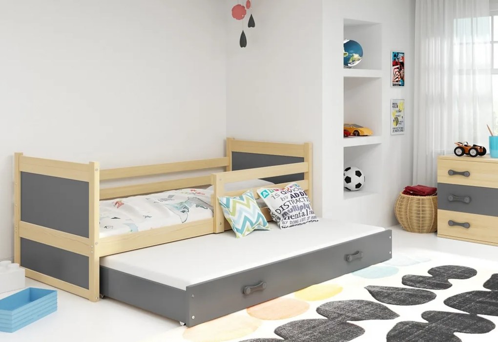 Expedo Dětská postel FIONA P2 + matrace + rošt ZDARMA, 80x190 cm, borovice, grafit