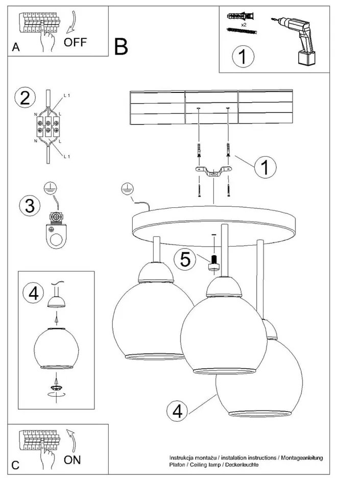 Černé stropní svítidlo ø 15 cm Grande – Sollux