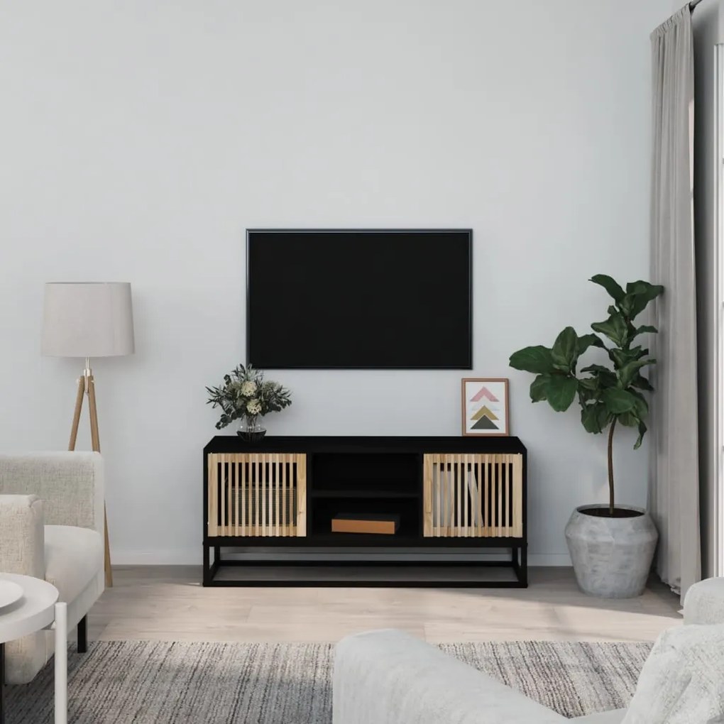 TV skříňka černá 105 x 30 x 45 cm kompozitní dřevo a železo