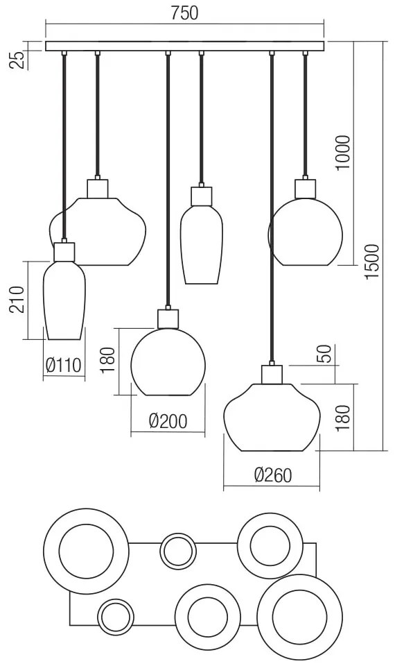 Smarter Závěsné svítidlo ATLANTIS, 6xE27, š. 750 mm