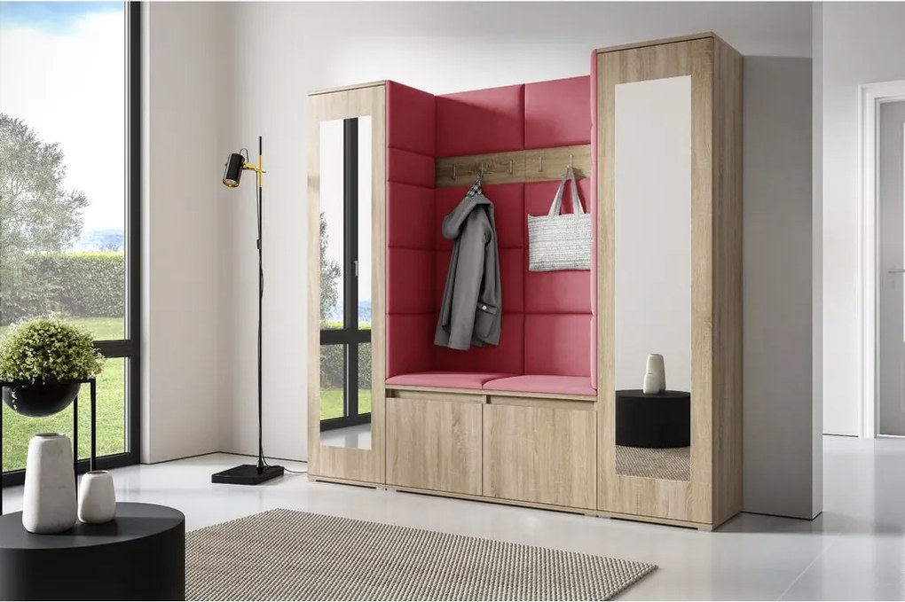 Eka Předsíňová stěna s čalouněnými panely Trinity 31 - Sonoma / Červená 2309