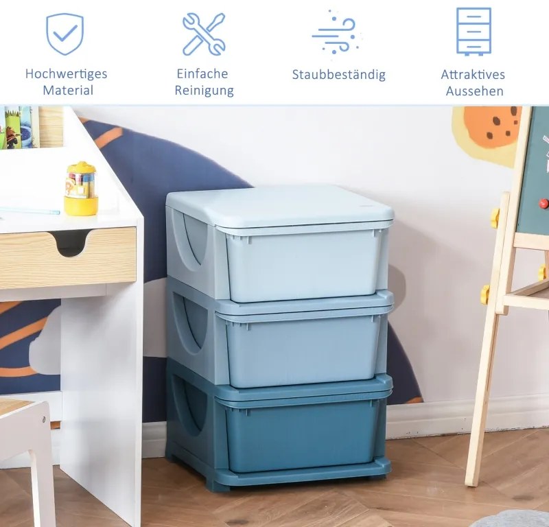 Dětská zásuvková skříňka (organizér) s úložnými boxy na hračky, modrá 37 x 37 x 56,5 cm 311-023BU