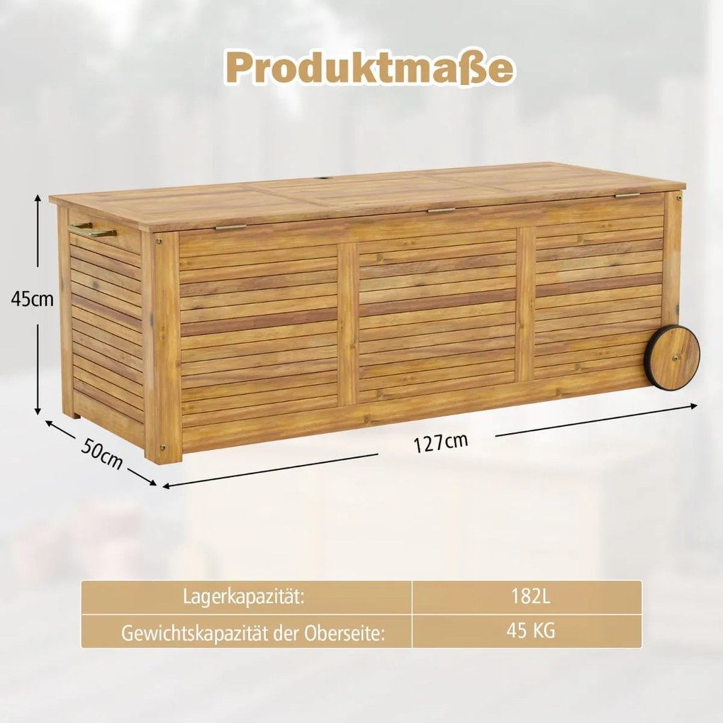 Costway 182 L dřevěný zahradní box na kolečkách s voděodolnou vnitřní taškou