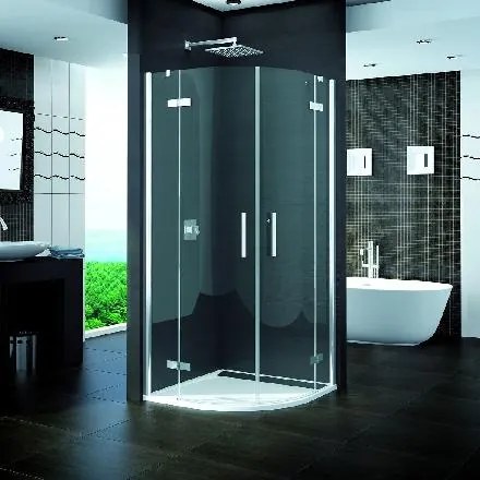 RONAL Pur - Čtvrtkruh s dvoukřídlými dveřmi s vyrovnávacími profily, šířka 100 cm, rádius 50 cm - barva chrom, sklo čiré PU4P501001007
