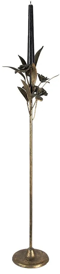 Zlatý antik kovový svícen s květy Flowia - 19*18*61 cm
