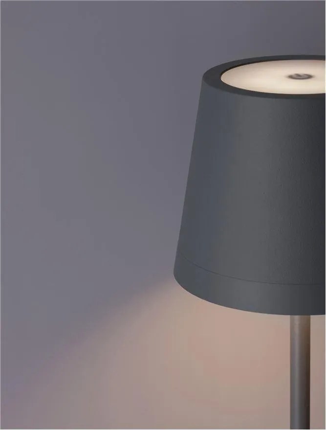 NV 9223404 Venkovní stolní lampa SEINA šedý hliník a akryl LED 2W 2700K 5V DC IP54 vypínač na těle nabíjecí s PG základnou nebo USB C kabelem - NOVA LUCE