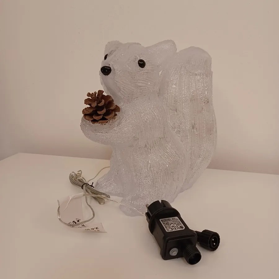 3D LED svítící veverka, 26 cm, akryl, venkovní, teple bílá, IP44