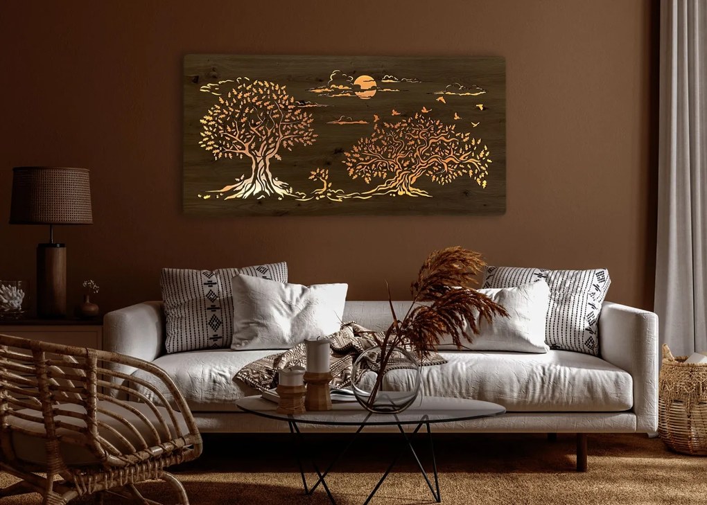 Li-Go "Tři duby" světelný obraz s baterií 120x60cm varianta: ovládání na obraze bez dálkového ovladače, provedení: bříza