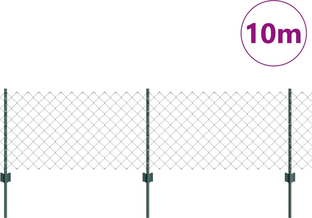 Plot s řetězovým odkazem a sloupkem 10 x 0,6 m Zelená Síťovina 3336238
