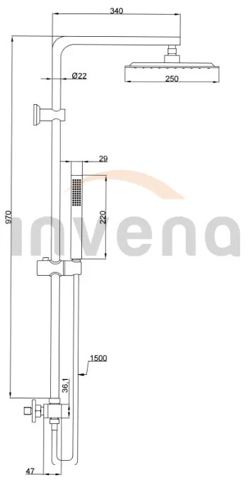 Invena Svart, termostatická sprchová baterie Trend se sprchovou sadou Svart 25x25 cm, černá matná, INV-AU-85-004-X