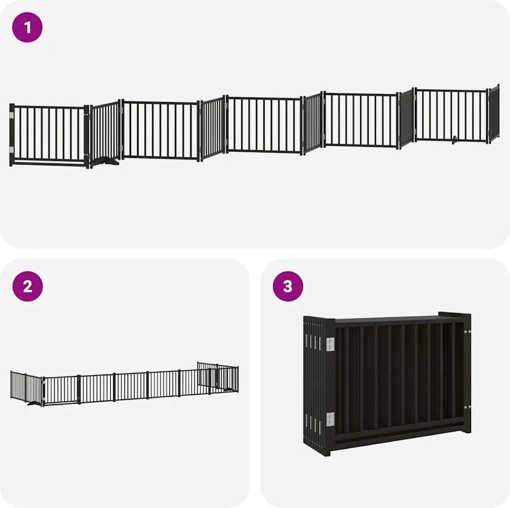Zábrana pro psy s dvířky skládací 10 panelů černá 800 cm topol 3155739