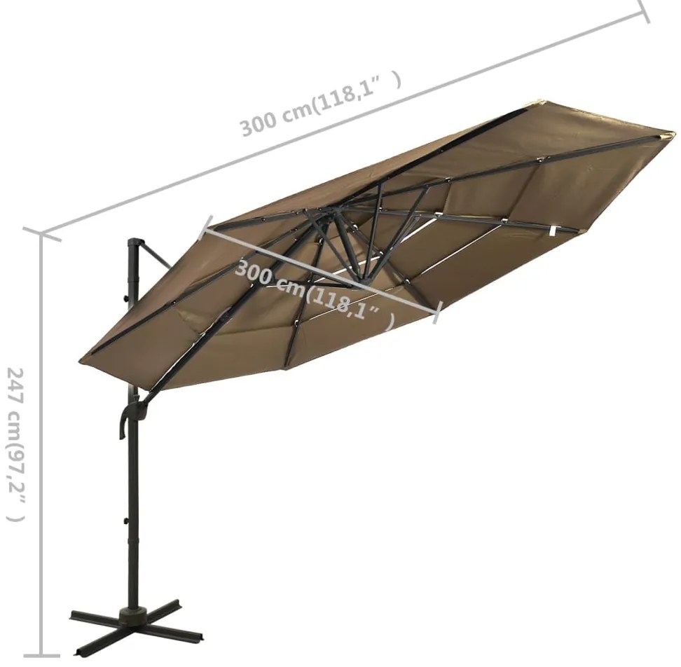 vidaXL Marketos 4stupňový zahradní slunečník s hliníkovou tyčí taupe 3 x 3 m
