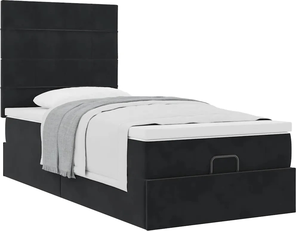 Osmanský rám postele s matracemi černá 90x200cm samet 3313447
