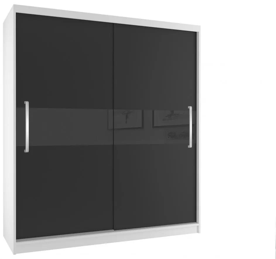 Šatní skříň Adonia 133 cm s tichým dovíráním - bílá / černá / černý