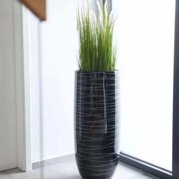 Luxusní květináč ASCONIA 95, sklolaminát, výška 95 cm, černý lesk | BIANO