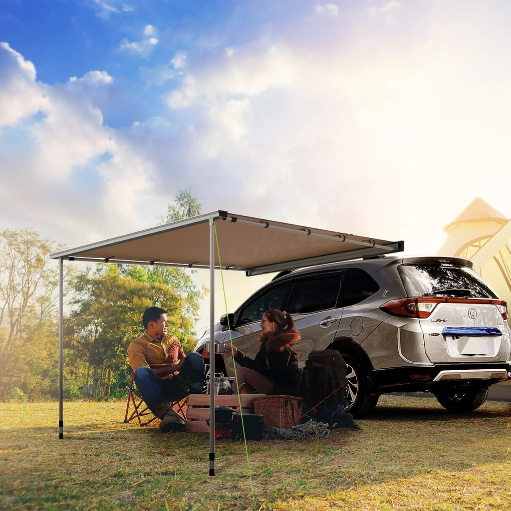 Markýza Outsunny 1,6 x 2,5 m pro karavany a SUV, výsuvná markýza, vodoodpudivá sluneční stříška v barvě khaki | Aosom.de