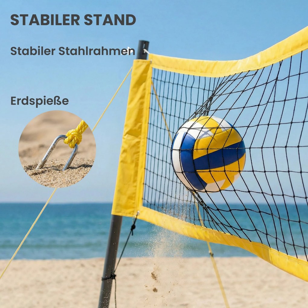 SPORTNOW sada pro badminton a volejbal – nastavitelná síť s výškově nastavitelnými ocelovými tyčemi, přenosný set s míčem a taškou (do interiéru i ve…