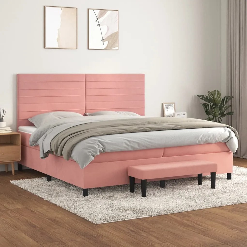 Box spring postel s matrací růžová 200x200 cm samet 3137928
