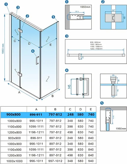BPS-koupelny Obdélníkový sprchový kout HYD-OK02A 90x80 chrom/transparent + vanička HYD-OSV-ST03E černá