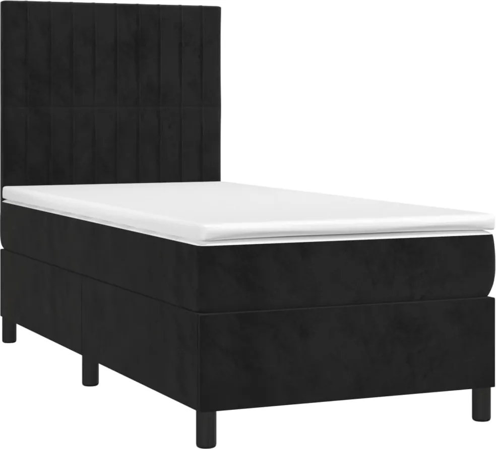 Box spring postel s matrací a LED černá 90x200 cm samet 3136223