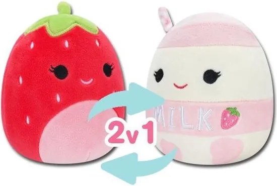 Plyšák squishmallows 2v1 jahoda scarlet a jahodové mléko amelie