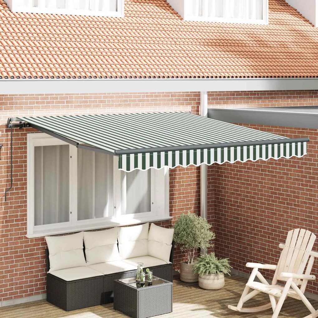 Stahovací markýza Zelená a bílá 300 x 250 cm Polyester a hliník 3330181