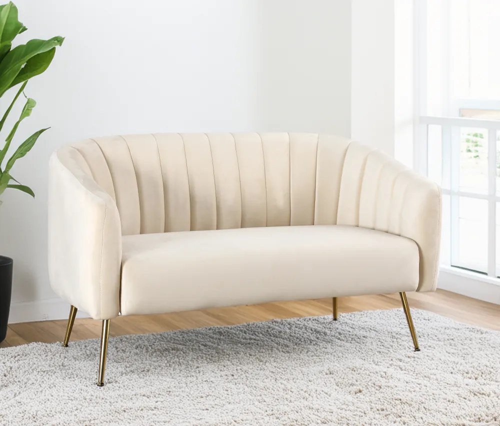 Designový 2-sed, béžová Velvet látka/gold chrom-zlatý, BAGY
